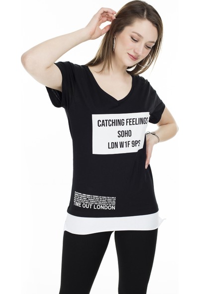 Lela Baskılı V Yaka T Shirt Kadın T SHİRT 5411079