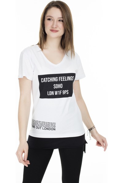 Lela Baskılı V Yaka T Shirt Kadın T SHİRT 5411079