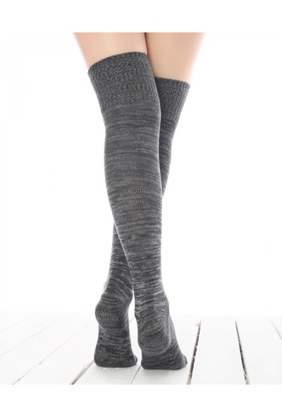Socks Concept Gri Muline Bayan Dizüstü Kışlık Çorap
