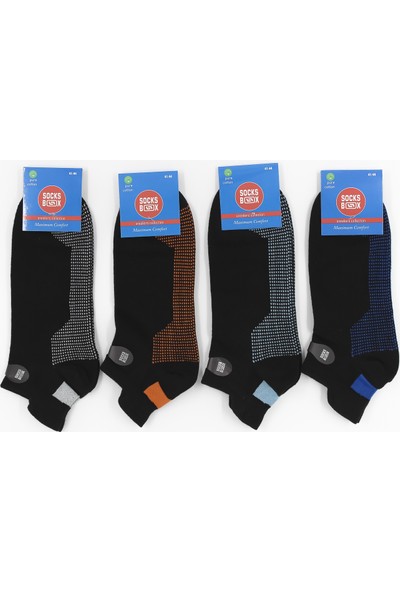 Socksbox Dikişsiz Pamuklu Terlemeyi Önleyen Çekçekli Spor Patik Çorabı 4 Çift