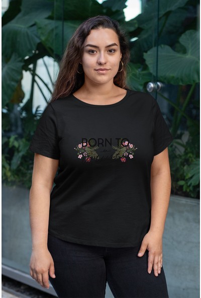 Angemiel Wear Born To Be Arthem Kadın Pamuklu Büyük Beden T-Shirt Angemiel Wear Born To Be Arthem Kadın Pamuklu Büyük Beden T-Shirt