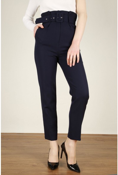 Z Giyim Kadın Lacivert Kemerli Yüksek Bel Kumaş Pantolon