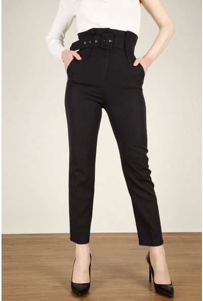 Z Giyim Kadın Siyah Kemerli Yüksek Bel Kumaş Pantolon