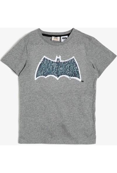 Koton Erkek Çocuk Batman Lisanslı Çift Taraflı Pul Payet Baskılı Pamuklu Kısa Kollu Tişört