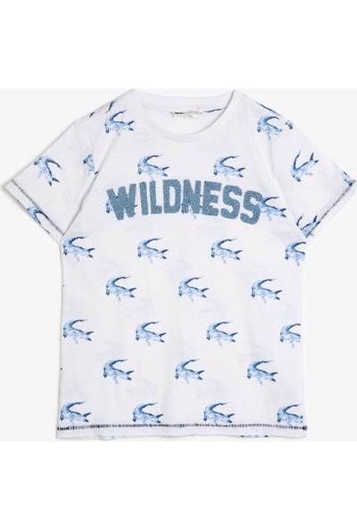 Koton Kontrast Renk Slogan Baskılı Pamuklu Bisiklet Yaka Desenli Tişört Koton Kontrast Renk Slogan Baskılı Pamuklu Bisiklet Yaka Desenli Tişört