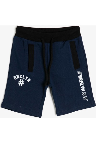 Koton Baskılı İnce Sweat Kumaştan Cepli Kontrast Ribanalı Şort