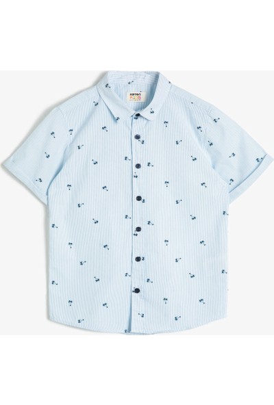 Koton Erkek Çocuk Çizgili ve Palmiye Desenli Kısa Kollu Klasik Yaka Gömlek