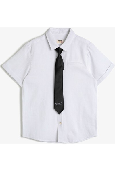 Koton Kravatı Atatürk İmzası Baskılı Kısa Kollu Gömlek