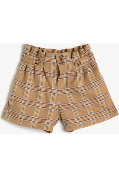 Koton Kız Çocuk Ekoseli Dökümlü Pantolon Kumaşından Pileli Şort
