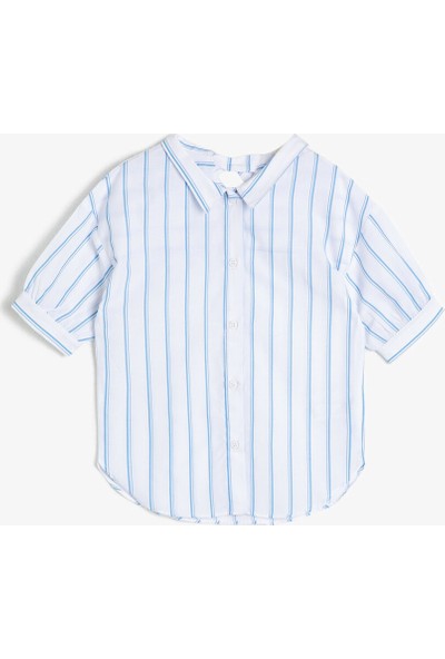 Koton Kız Çocuk Çizgili Poplin Kumaştan Sırt Detaylı Bol Kesim Kısa Kollu Gömlek