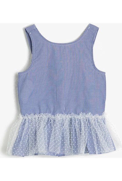 Koton Kız Çocuk Çizgili Poplin Kumaştan Tüllü Bisiklet Yaka Kolsuz Bluz Koton Kız Çocuk Çizgili Poplin Kumaştan Tüllü Bisiklet Yaka Kolsuz Bluz