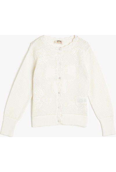 Koton Kız Çocuk Pamuklu Ipten Ajurlu Desenli Dügmeli Bisiklet Yaka Triko Hırka