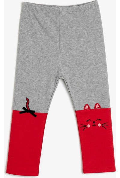 Koton Kız Bebek Esnek Yumuşak Kumaştan Kedi Motifli Uzun Boy Parçalı Tayt
