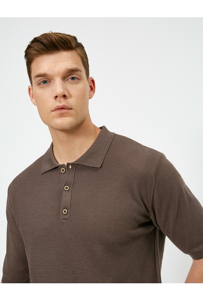 Koton Polo Yaka Dokulu Kumaş Slim Fit Triko Kazak Koton Polo Yaka Dokulu Kumaş Slim Fit Triko Kazak