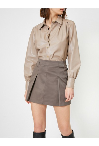 Koton Yüksek Bel Pile Detaylı Mini Etek