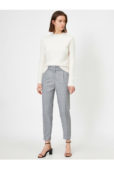 Koton Kadın Kemer Detaylı Ekoseli Pantolon