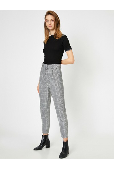 Koton Kadın Kemer Detaylı Ekoseli Pantolon