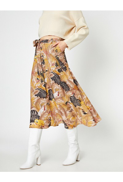 Koton Kadın Desenli Düğme Detaylı Midi Etek