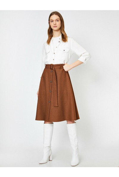 Koton Kemerli Önü Düğmeli A Kesim Etek