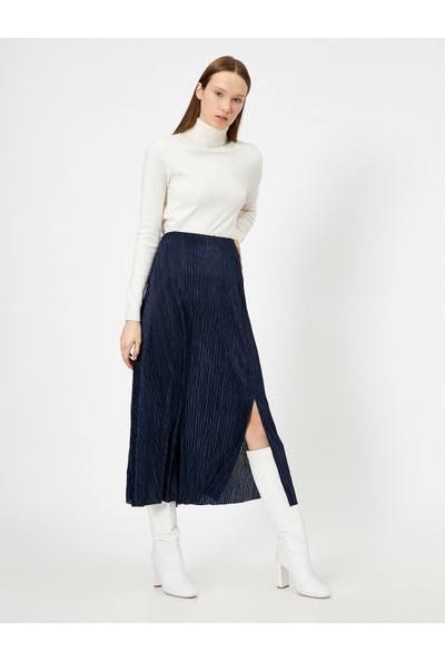 Koton Yırtmaç Detaylı Piliseli Etek Koton Yırtmaç Detaylı Piliseli Etek