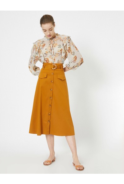 Koton Kadın Yüksek Bel Kemerli Düğme Detaylı Maxi Etek Koton Kadın Yüksek Bel Kemerli Düğme Detaylı Maxi Etek