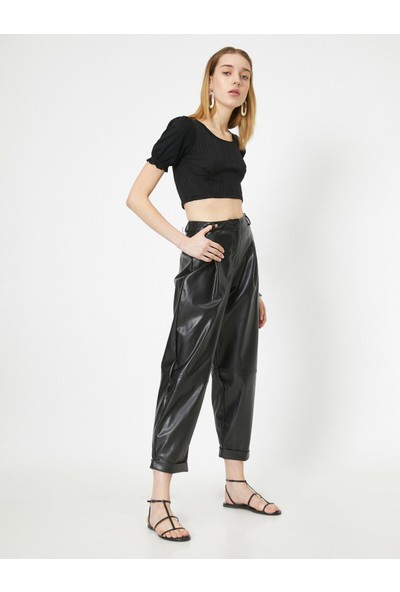 Koton Yüksek Bel Suni Deri Pantolon