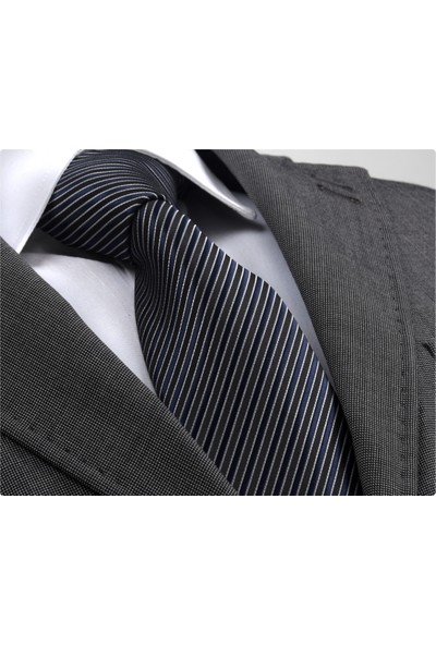 Exve Exclusive Lacivert Siyah Çizgili Klasik Kravat
