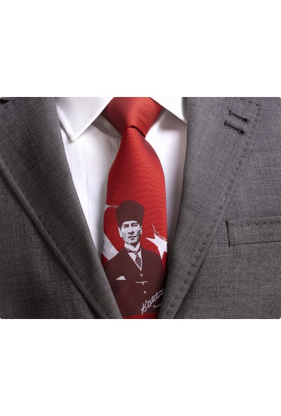 Exve Exclusive Kırmızı Mustafa Kemal Atatürk İmzalı Kravat