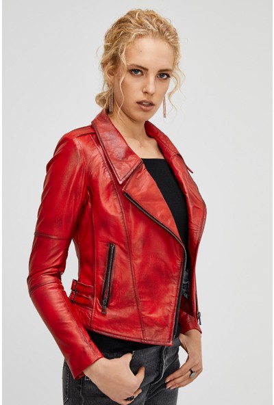 Deri Effect Rogue Kadın Deri Mont Kırmızı S