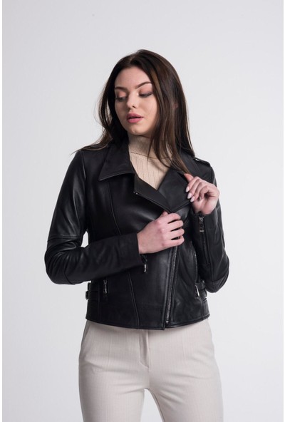 Deri Effect Anora Kadın Deri Mont Siyah S