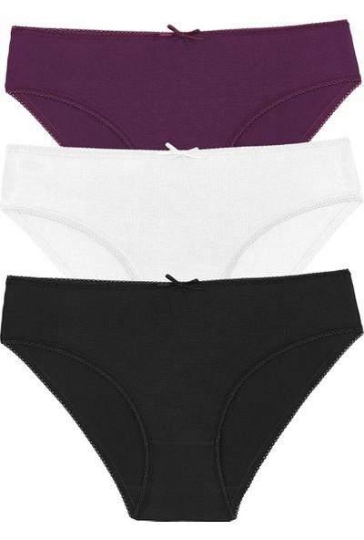 Suwen 3'lü Renkli Külot - Siyah - Ekru - Mor XL