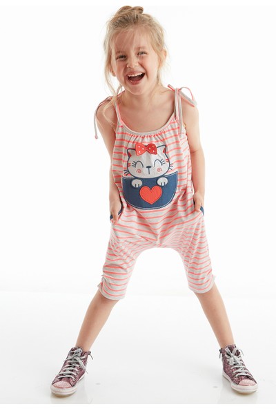Denokids Kedi Kalp Çizgili Kız Tulum Denokids Kedi Kalp Çizgili Kız Tulum