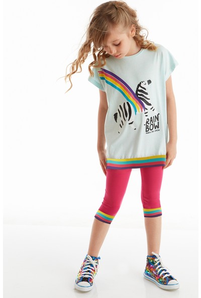 Denokids Mushi Rainbow Zebra Kız Tayt Takım