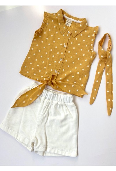 Colored Baby Kız Çocuk Hardal Gömlek Beyaz Şort Takım 3 Parça