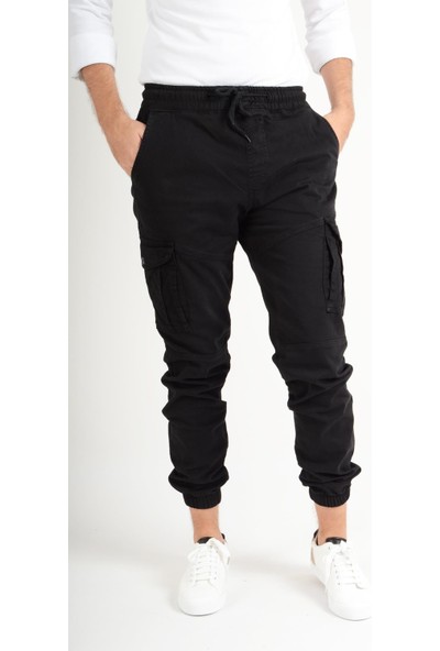 Luppo Club Kargo Bel ve Paçası Lastikli Siyah Erkek Pantolon Luppo Club Kargo Bel ve Paçası Lastikli Siyah Erkek Pantolon