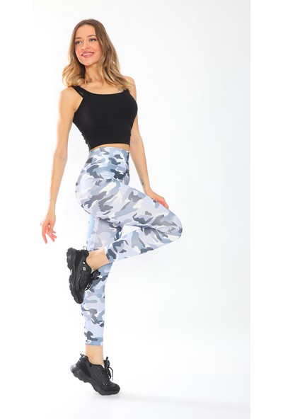 Podiumstar Yüksek Bel Kamuflaj Desen Gri Tayt Podiumstar Yüksek Bel Kamuflaj Desen Gri Tayt
