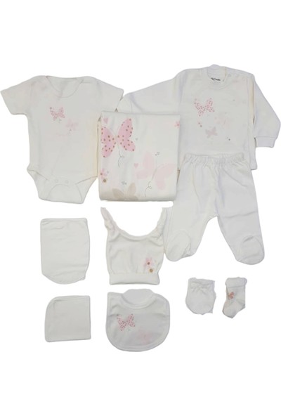 Aziz Bebe 10192 Kız Bebek Kelebek Baskılı 10'lu Hastane Çıkışı