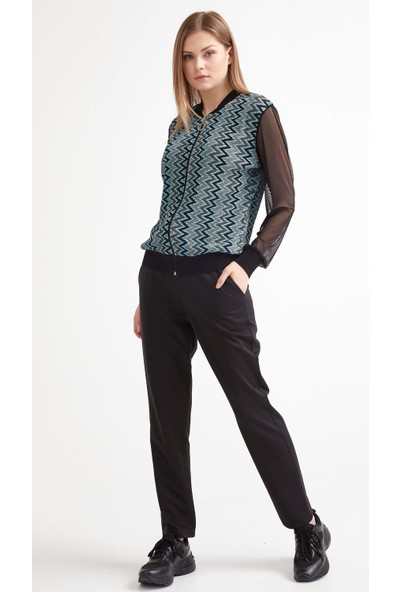 Sementa Kadın Fermuarlı Kolları Tül Eşofman Takım - Turkuaz - Siyah