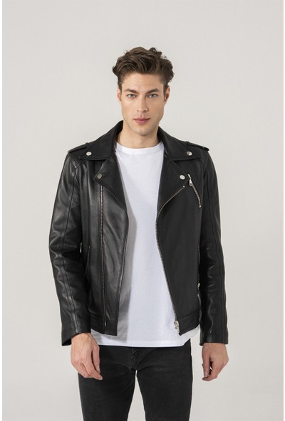 Black Noble Leon Erkek Biker Siyah Ohio Deri Ceket