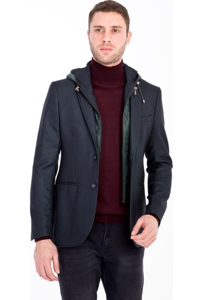 Kiğılı Erkek Slim Fit Kapüşonlu Kuşgözü Spor Ceket