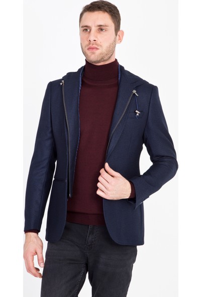 Kiğılı Erkek Slim Fit Kapüşonlu Kuşgözü Spor Ceket