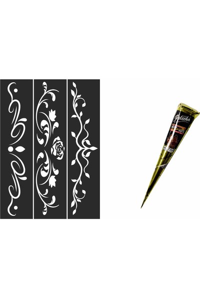 Henna Dibace Kına Kalıbı Geçici Dövme ve Golecha Hint Kınası Henna Dibace Kına Kalıbı Geçici Dövme ve Golecha Hint Kınası