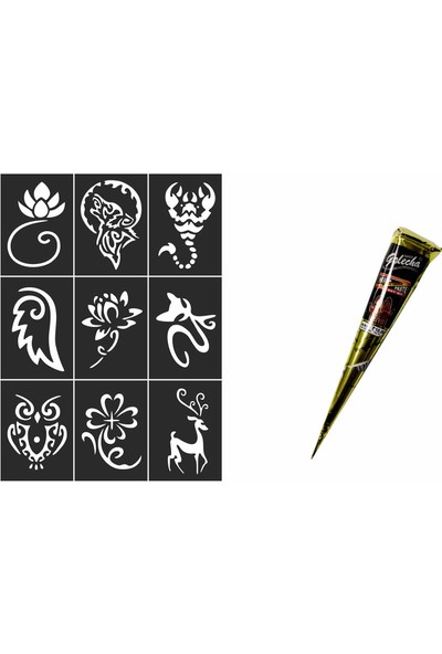 Henna Dibace Kına Kalıbı Geçici Dövme ve Golecha Hint Kınası Henna Dibace Kına Kalıbı Geçici Dövme ve Golecha Hint Kınası
