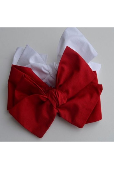 Özge Başaran Bandana 2 Adet Kırmızı ve Beyaz Fiyonklu