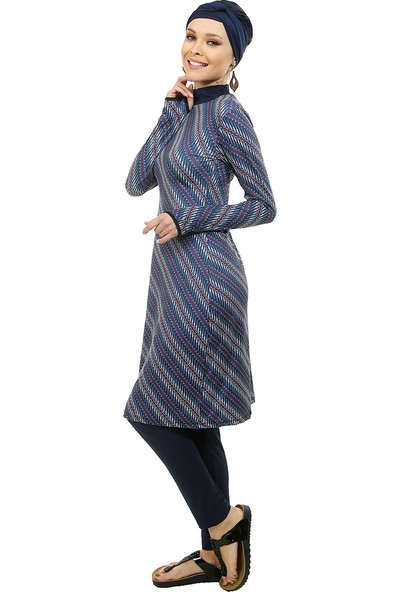 Emayo Likralı Tam Kapalı Tesettür Mayo Hatice Lacivert