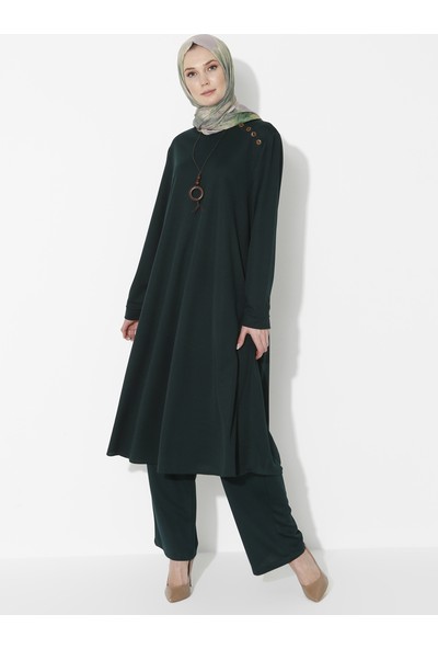 Ecesun Kadın Kolyeli Tunik Pantolon Ikili Takım Zümrüt Yeşili