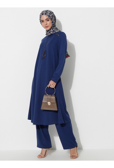 Ecesun Kadın Kolyeli Tunik Pantolon Ikili Takım Indigo Ecesun Kadın Kolyeli Tunik Pantolon Ikili Takım Indigo