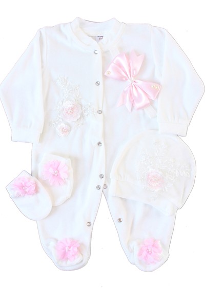 Eda Baby Pembe Kabarık Ithal Çiçek Dantelli Kadife Tulum Seti Eda Baby Pembe Kabarık Ithal Çiçek Dantelli Kadife Tulum Seti