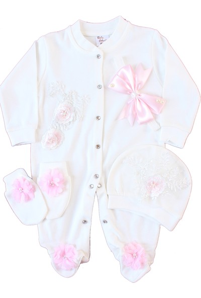 Eda Baby Pembe Kabarık Ithal Çiçek Dantelli Penye Zarif Tulum Seti Eda Baby Pembe Kabarık Ithal Çiçek Dantelli Penye Zarif Tulum Seti