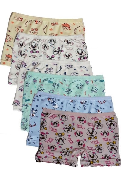 Kota Kız Çocuk Pamuklu Likralı Baskılı Kız Çocuk Boxer 6lı Paket Kota Kız Çocuk Pamuklu Likralı Baskılı Kız Çocuk Boxer 6lı Paket